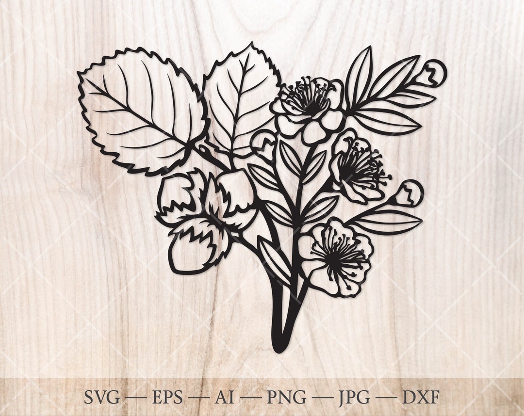 Hazelnut and Myrtle SVG Outline Drawing. Hand Drawn Floral Clipart ...