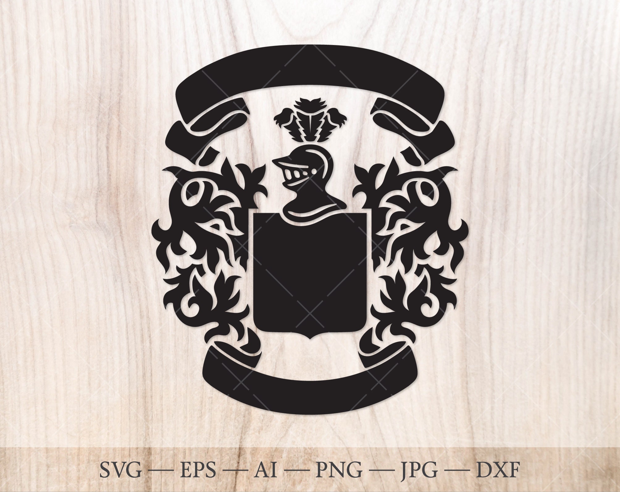 Shield With Helmet and Ribbons SVG. Family Crest SVG Template. | Etsy