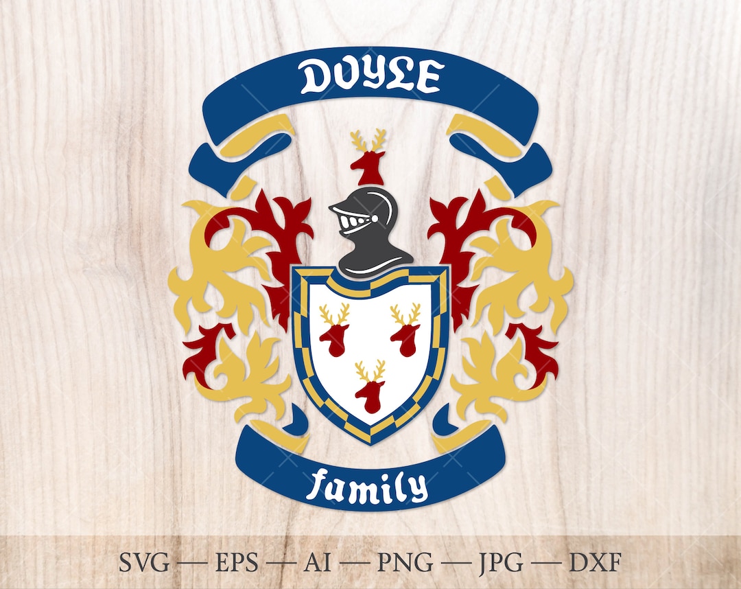 Doyle Family Crest. Coat of Arms Svg. Heraldic Shield With Three Stag ...