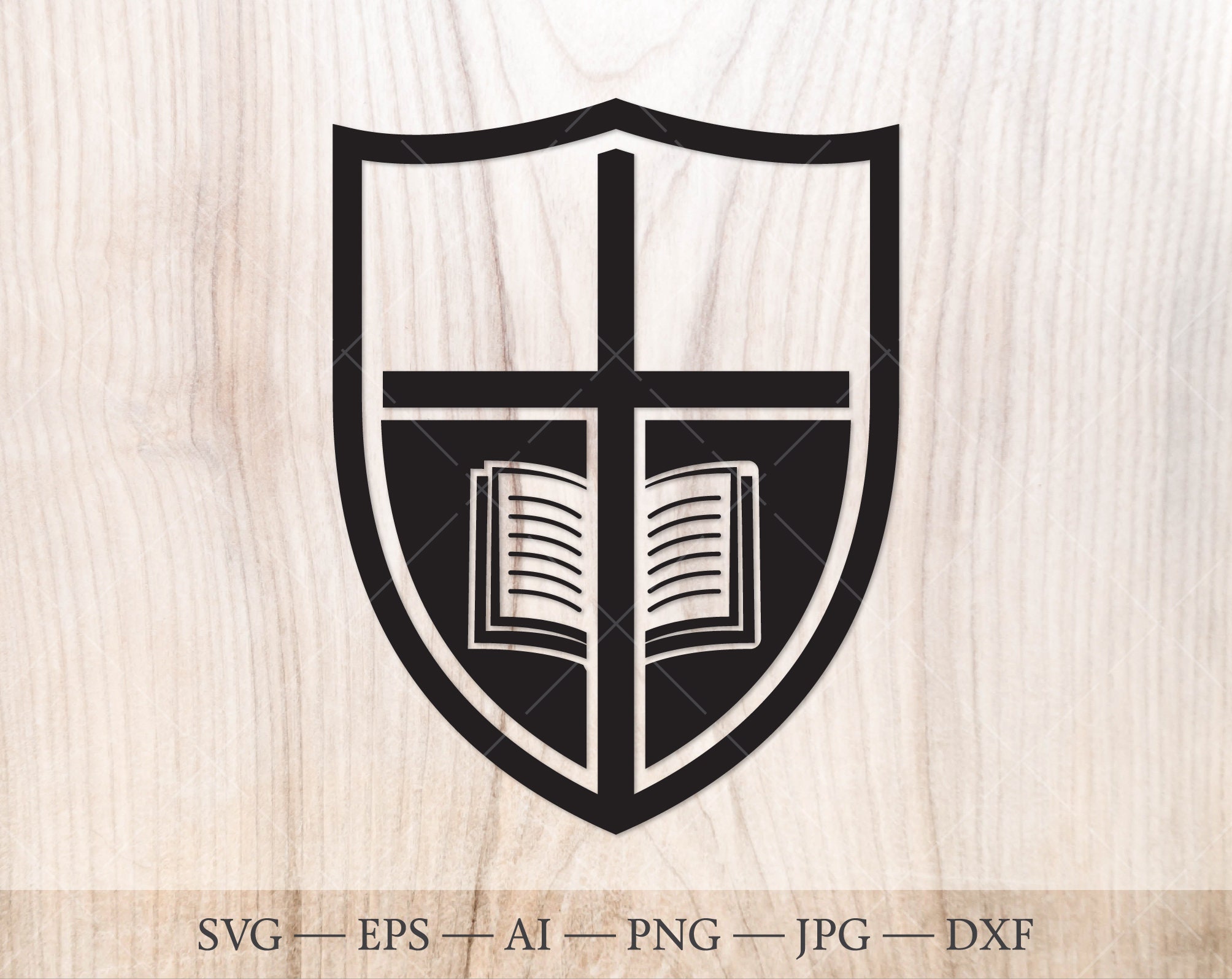Open Bible and Cross SVG. Shield With Cross SVG. Religious Faith Svg ...