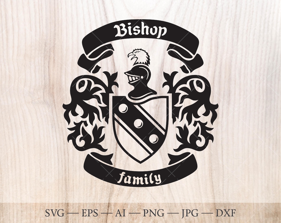 Bishop Family Crest SVG, Heraldic Shield With Bend, Three Coins and ...