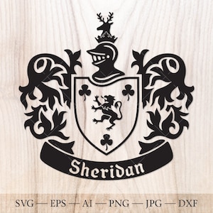 Sheridan Family Crest. Coat of Arms Svg. Heraldic Shield With Lion ...