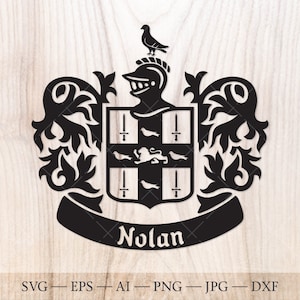 Nolan Family Crest. Coat of Arms Svg. Heraldic Shield With Lion, Doves ...