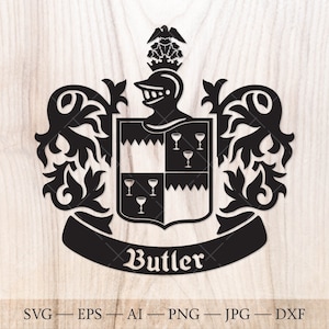 Butler Family Crest. Coat of Arms Svg. Heraldic Shield With Cups ...