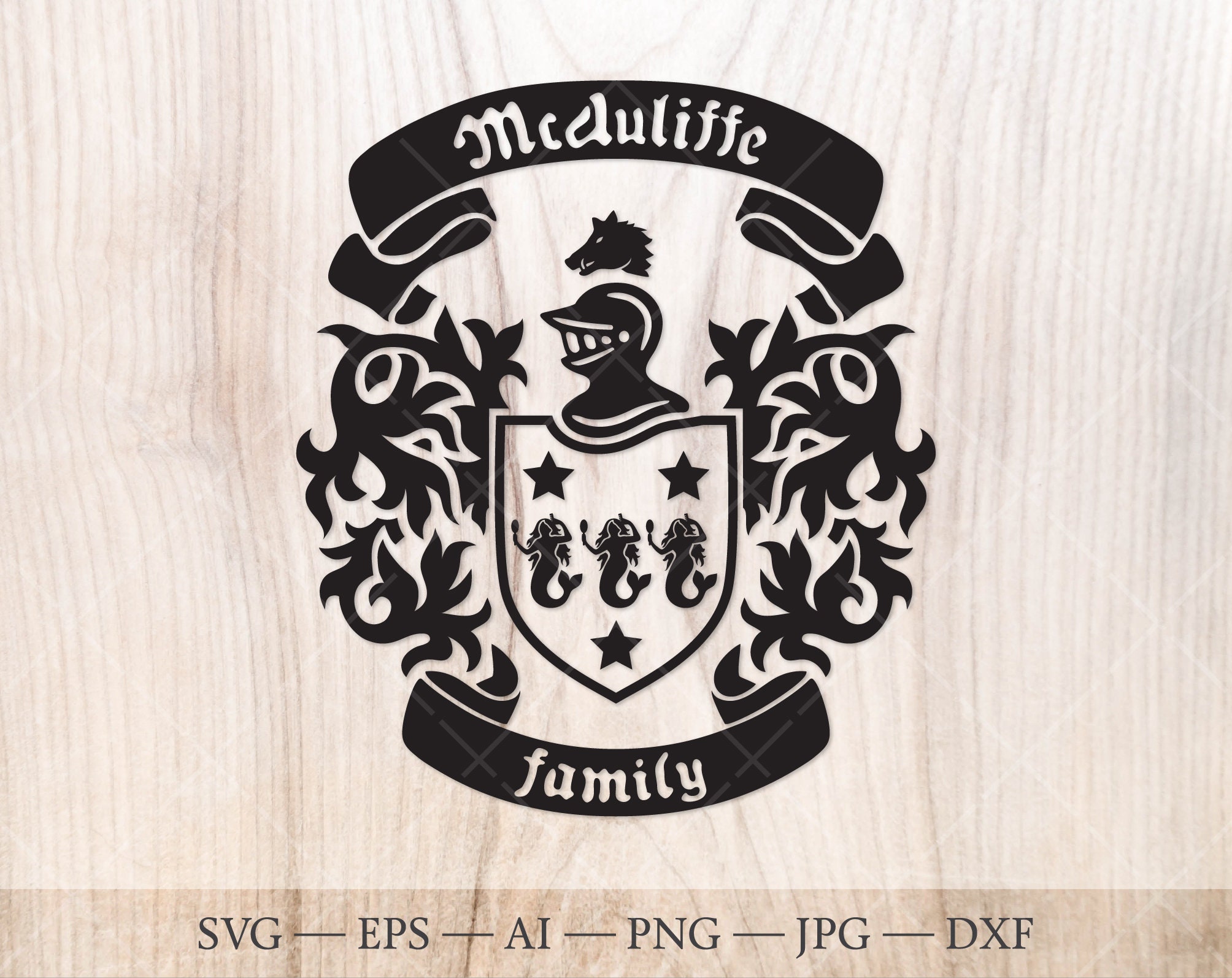 Mcauliffe Family Crest. Coat of Arms Svg. Heraldic Shield With Mermaids ...
