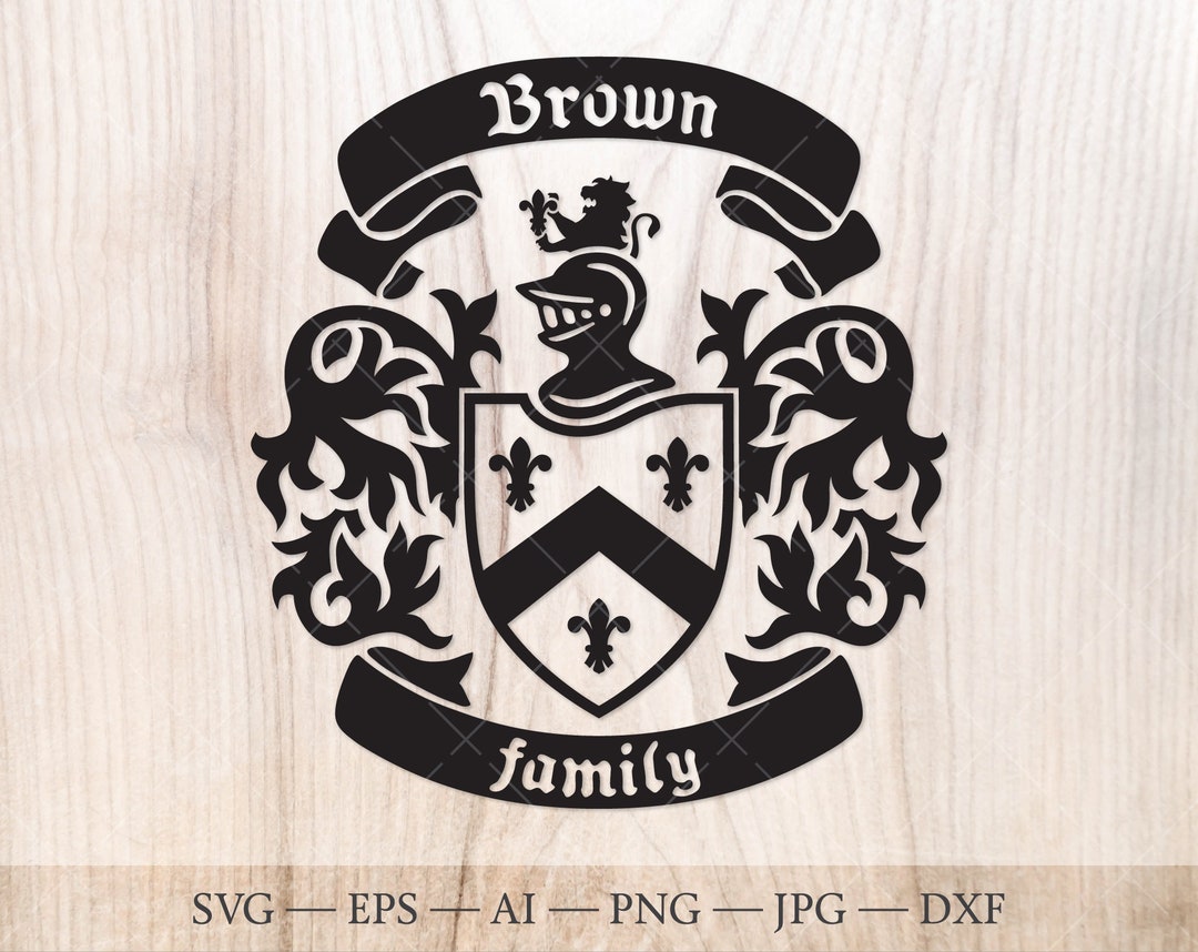 Brown Family Crest SVG, Heraldic Shield With Three Fleur De Lys and ...
