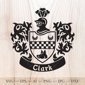 Clark Family Crest. Coat of Arms Svg. Heraldic Shield With Two ...