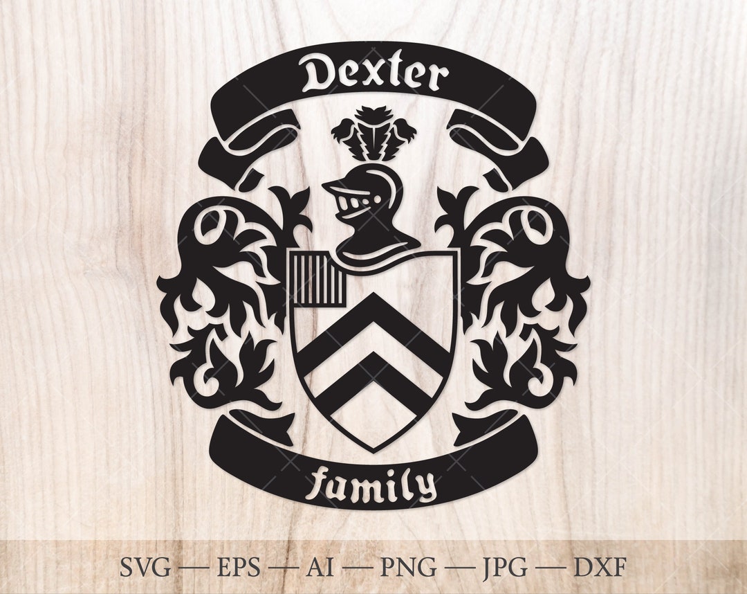 Dexter Family Crest. Coat of Arms Svg. Heraldic Shield With Two ...