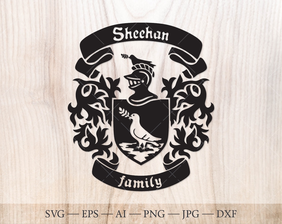 Sheehan Family Crest. Coat of Arms Svg. Heraldic Shield With Dove and ...