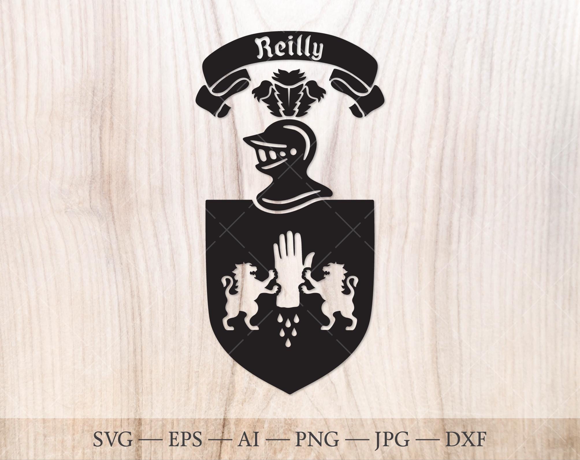 Reilly Family Crest SVG, Heraldic Shield With Lions and Hand Palm - Etsy