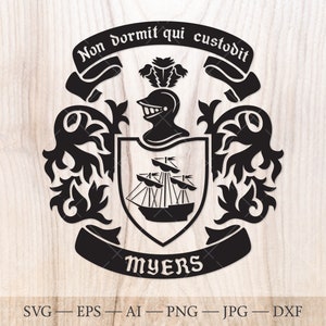 Myers Family Crest. Coat of Arms Svg. Heraldic Shield With Three Masted ...