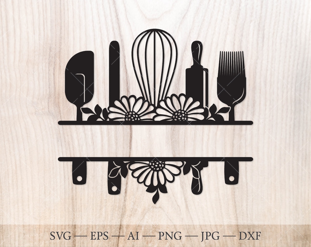 Split Baking Utensils With Flowers Monogram Frame SVG, Monogram Frame ...