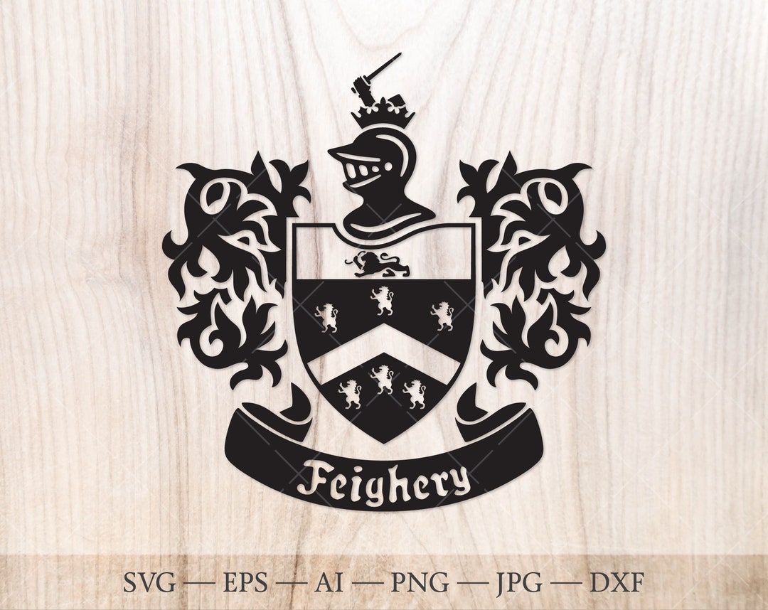 Feighery Family Crest. Coat of Arms Svg. Heraldic Shield With Lions ...