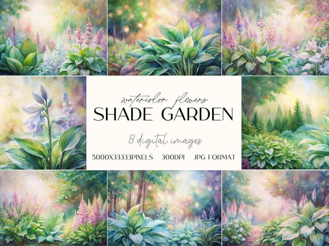 Watercolor Shade Garden Art | Botanical Digital Paper Set (digital ...