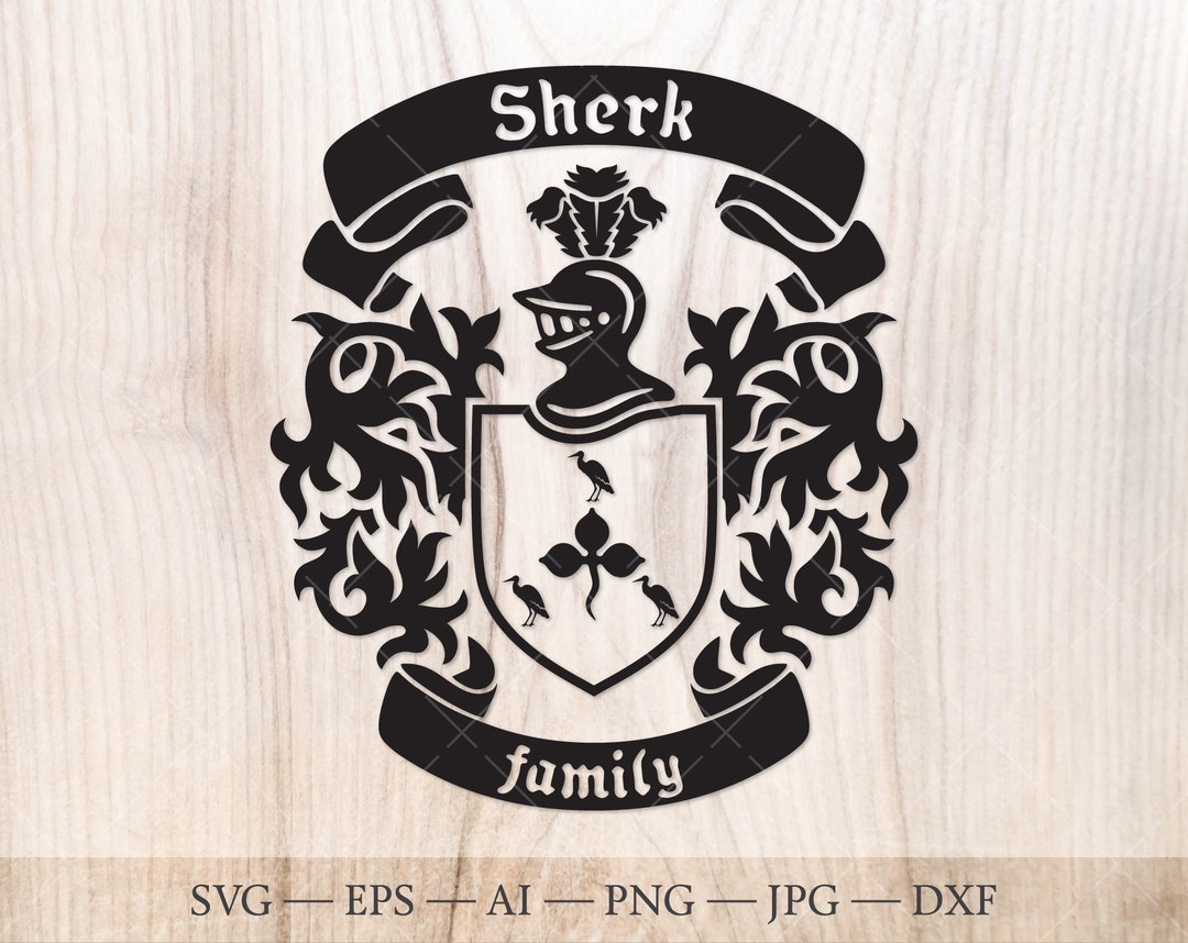 Sherk Family Crest. Coat of Arms Svg. Heraldic Shield With Heron Birds ...