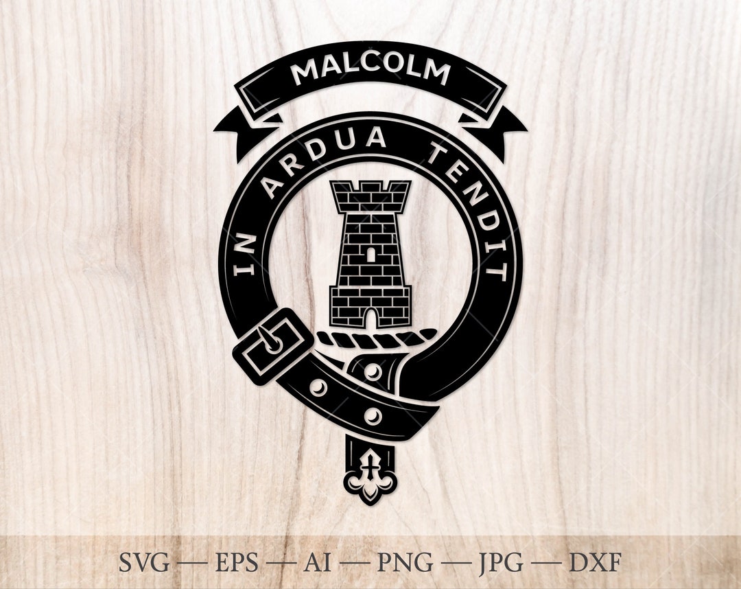 Malcolm Crest Badge SVG With Tower, Scottish Clan Svg, Family Crest Svg ...