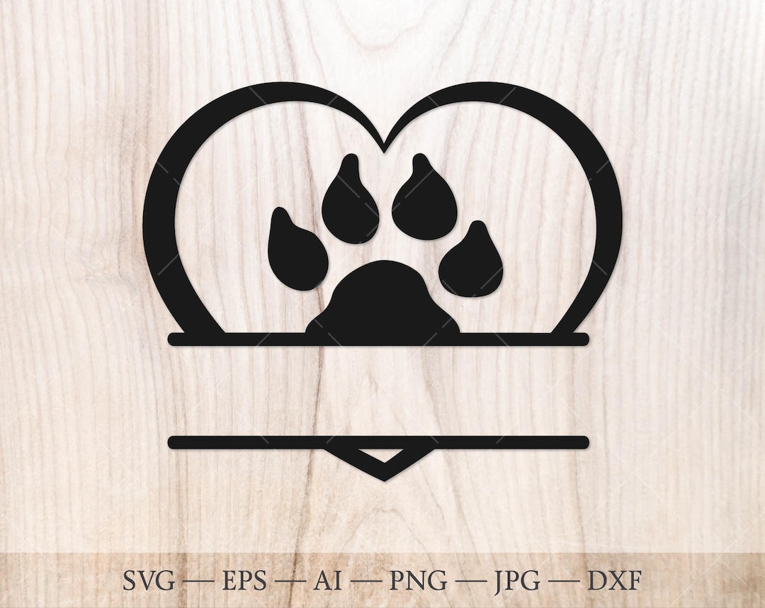 Dog Paw in Heart SVG, Dog Split Name Frame SVG, Dog Footprint Svg. Dog ...