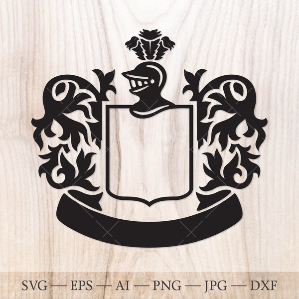 Shield With Helmet and Ribbon Svg. Family Crest Template. Coat - Etsy