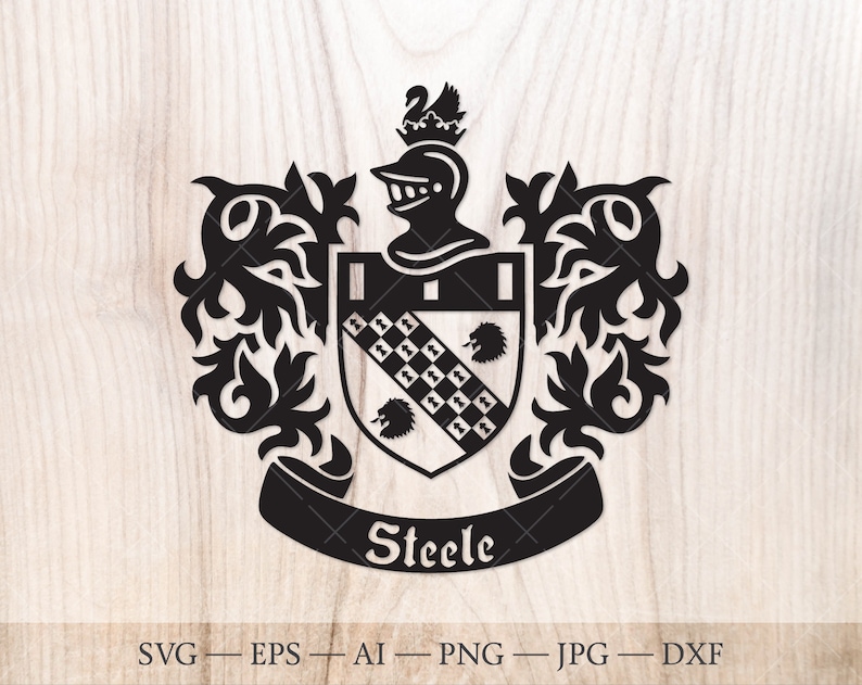 Steele Family Crest. Coat of Arms Svg. Heraldic Shield With Lion, Crown ...