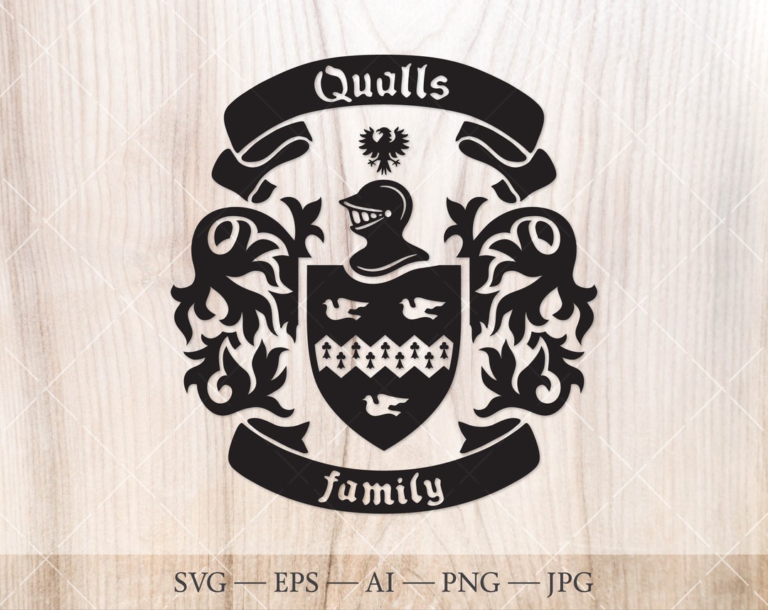 Qualls Family Crest. Coat of Arms Svg. Heraldic Shield With Birds ...