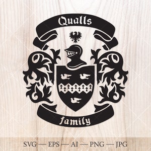 Qualls Family Crest. Coat of Arms Svg. Heraldic Shield With Birds ...