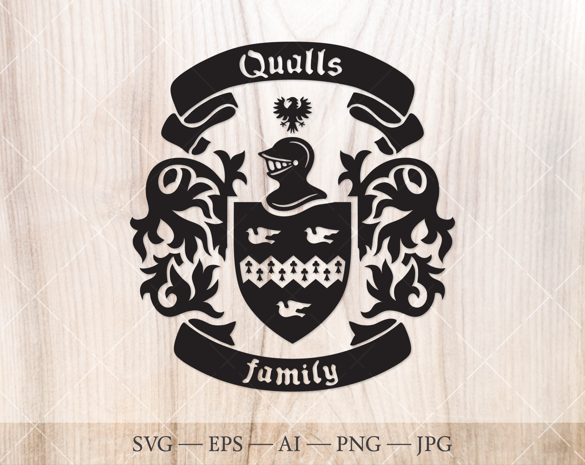Qualls Family Crest. Coat of Arms Svg. Heraldic Shield With Birds ...