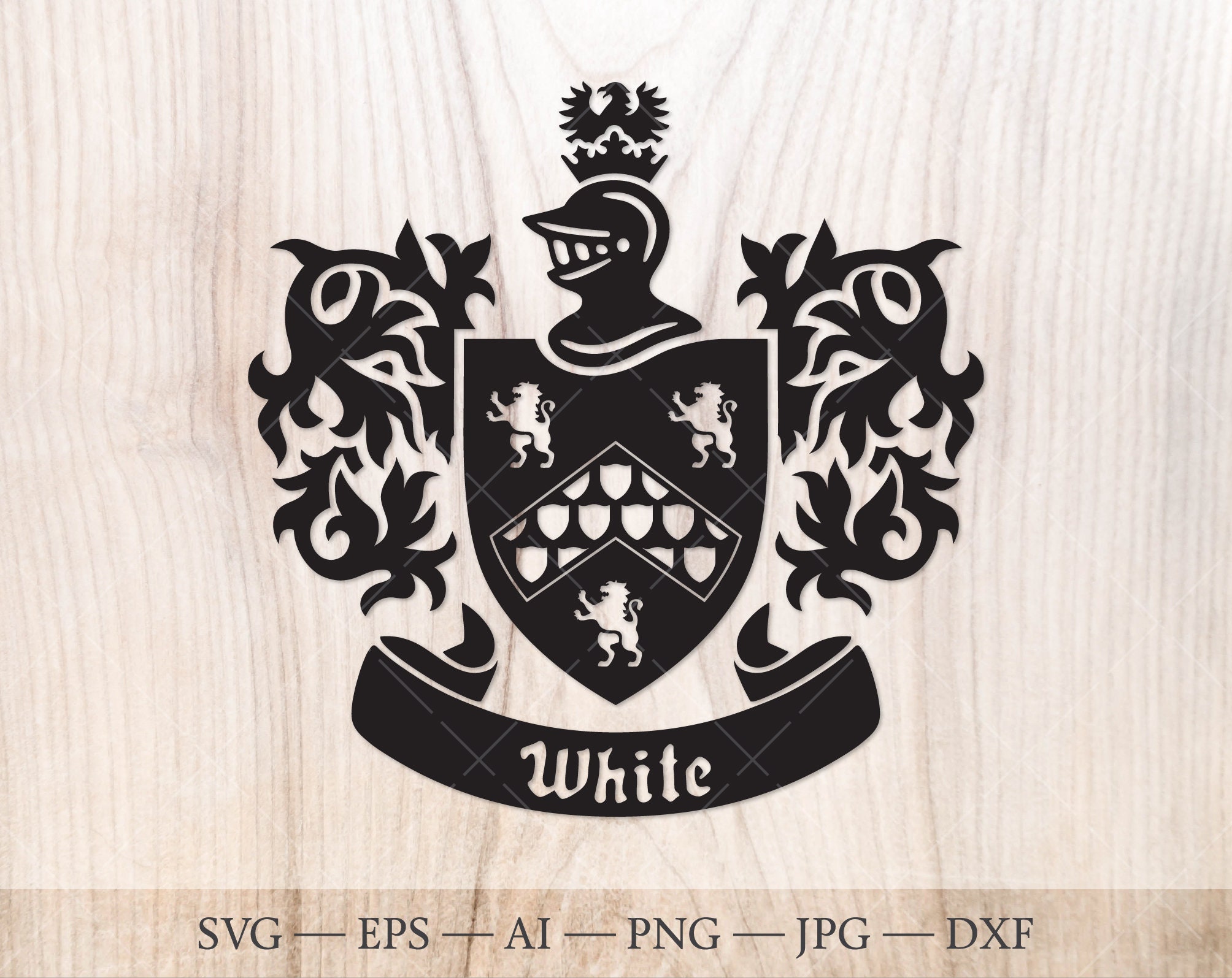White Family Crest SVG. Coat of Arms Svg. Heraldic Shield With Lions ...