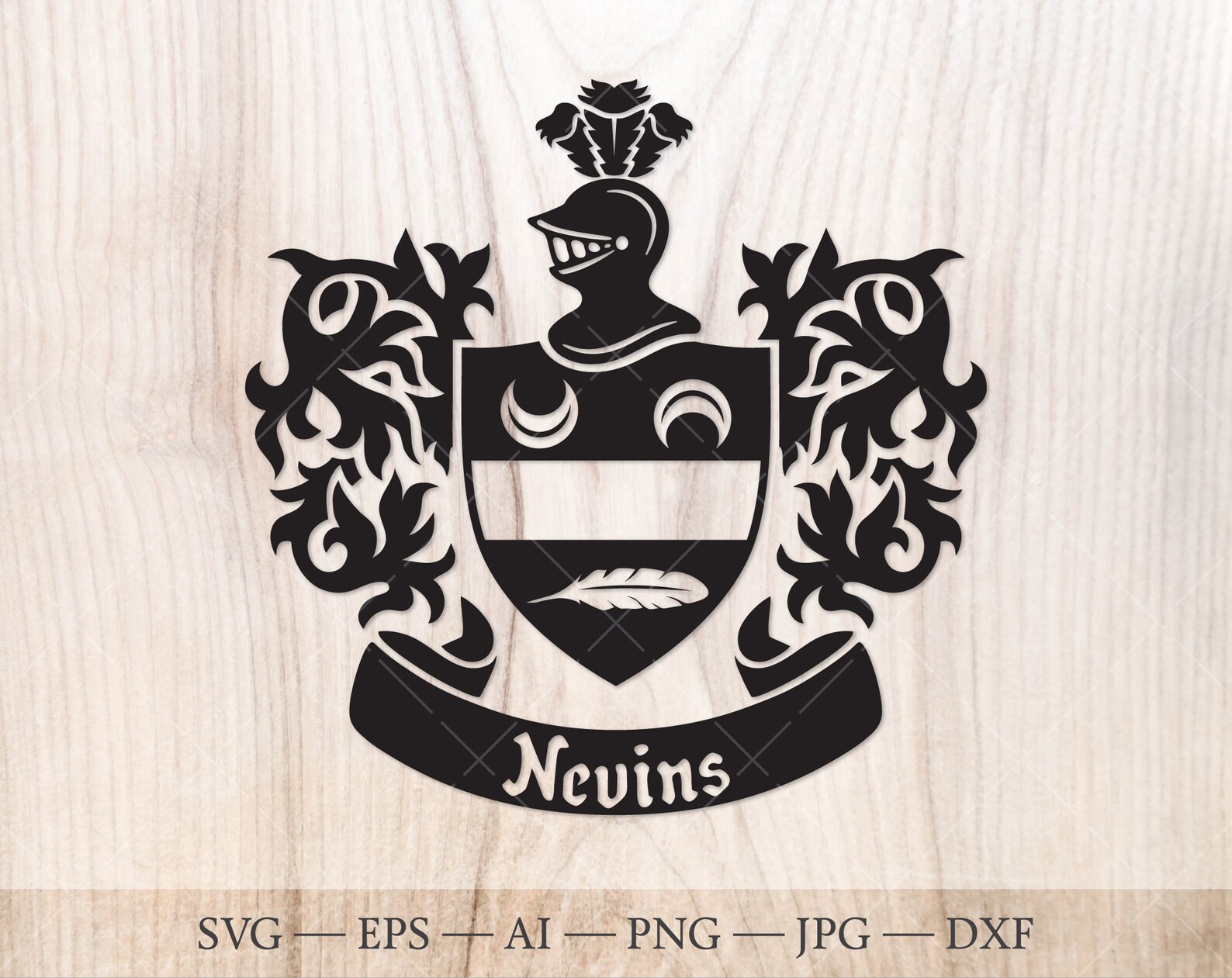 Nevins Family Crest SVG. Heraldic Shield With Two Crescents - Etsy