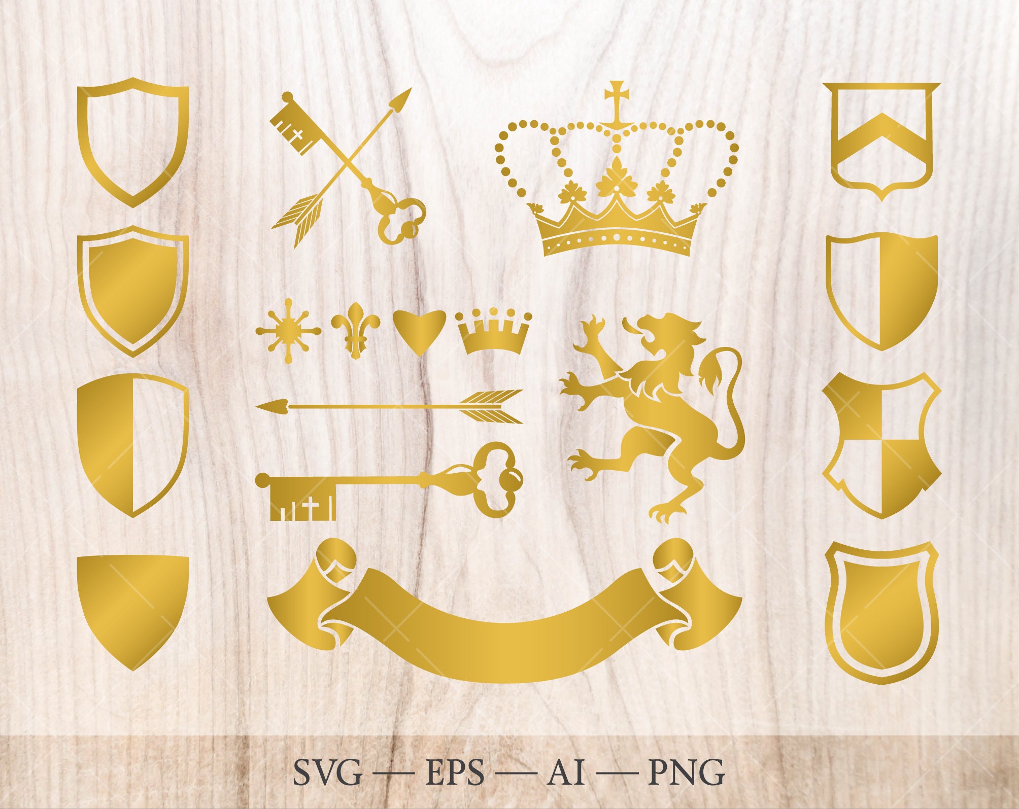 Shield Svg Clipart Set. Crown Lion Arrow Key Svg. Heraldry - Etsy Australia