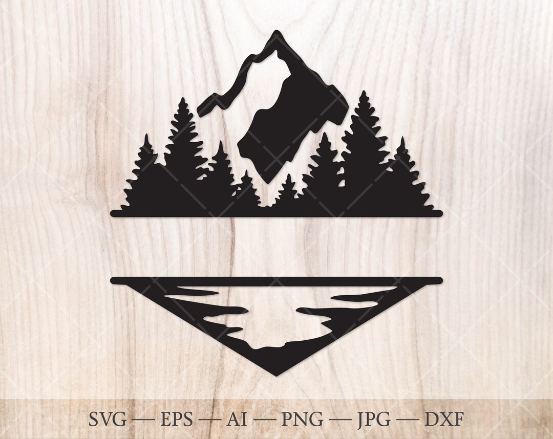 Mountain, Lake and Forest Monogram SVG, Forest Split Name Frame SVG Cut ...