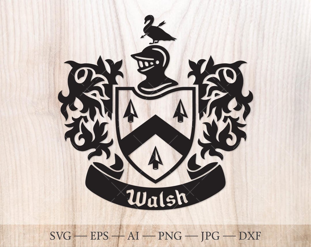 Walsh Family Crest. Coat of Arms Svg. Heraldic Shield With Chevron and ...