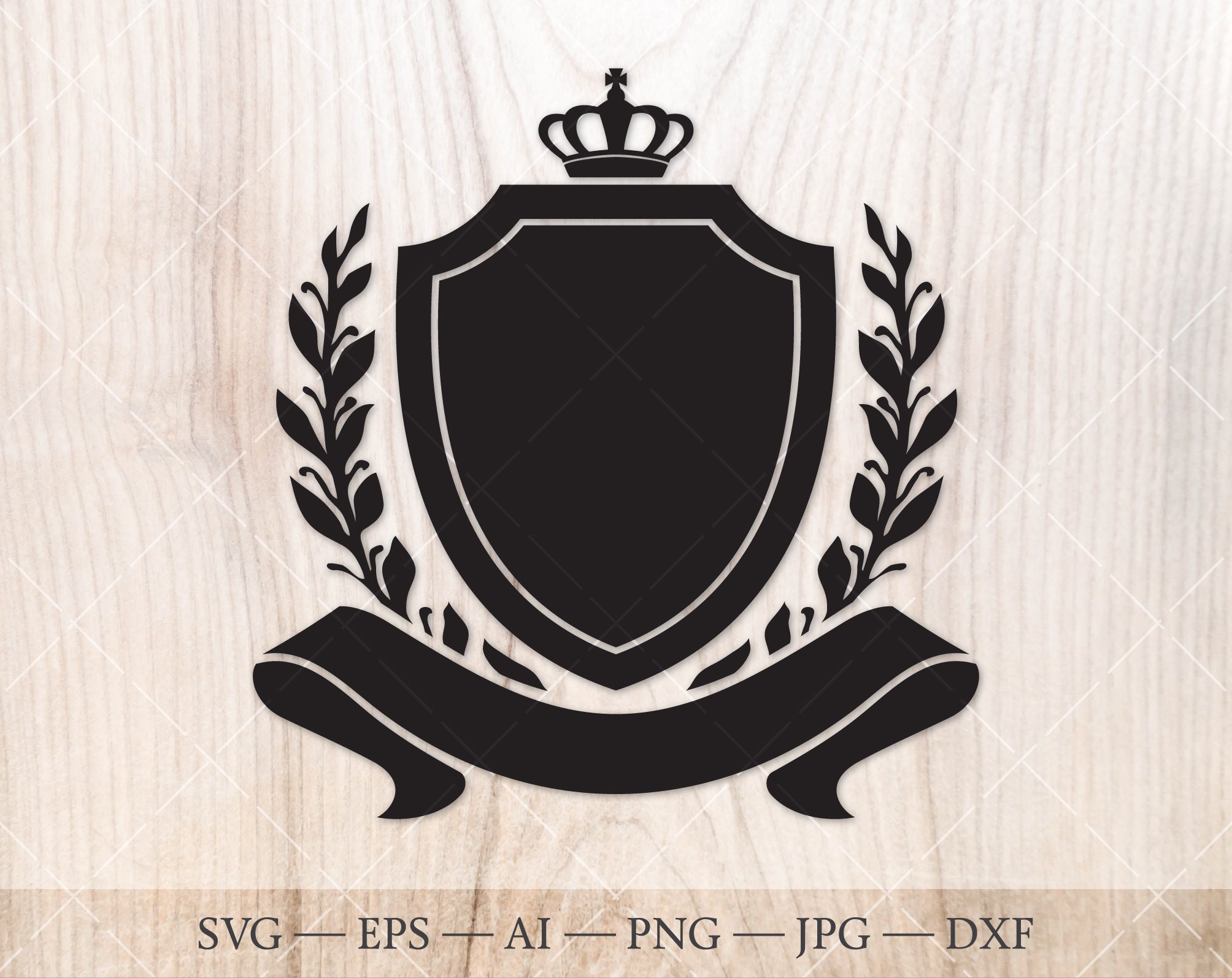 Shield With Crown and Laurel Wreath SVG. Family Crest SVG. Coat of Arms ...
