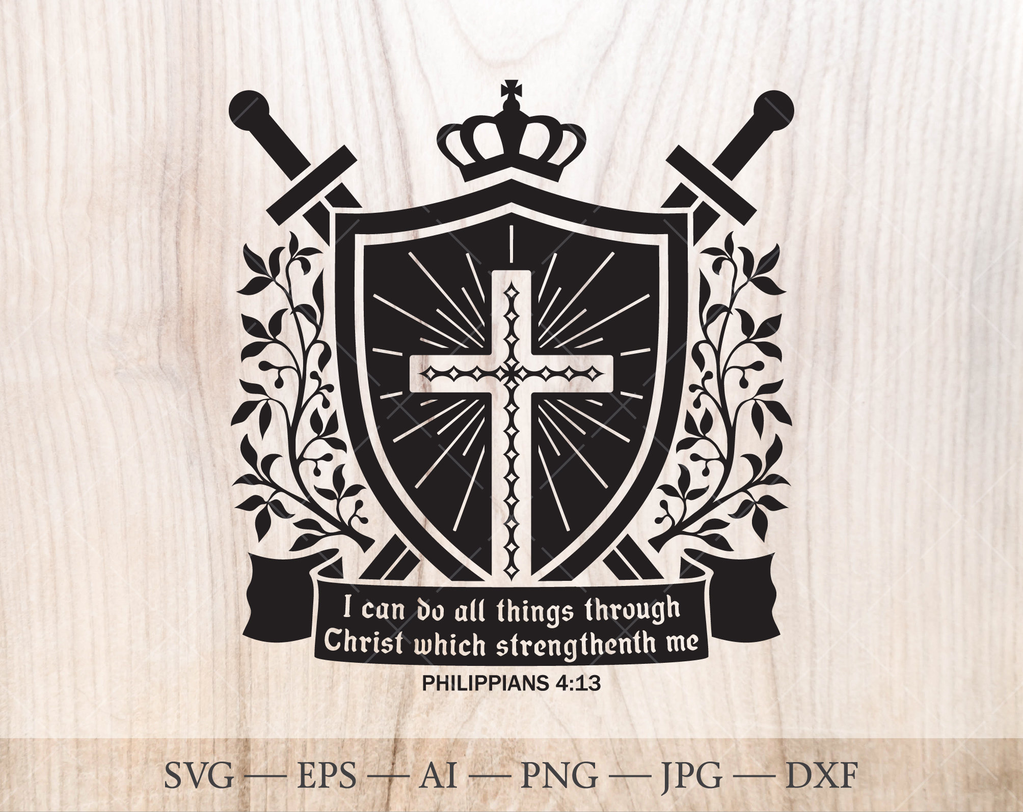 Bible Verse SVG Christian SVG Shield With Jesus Cross, Swords and ...