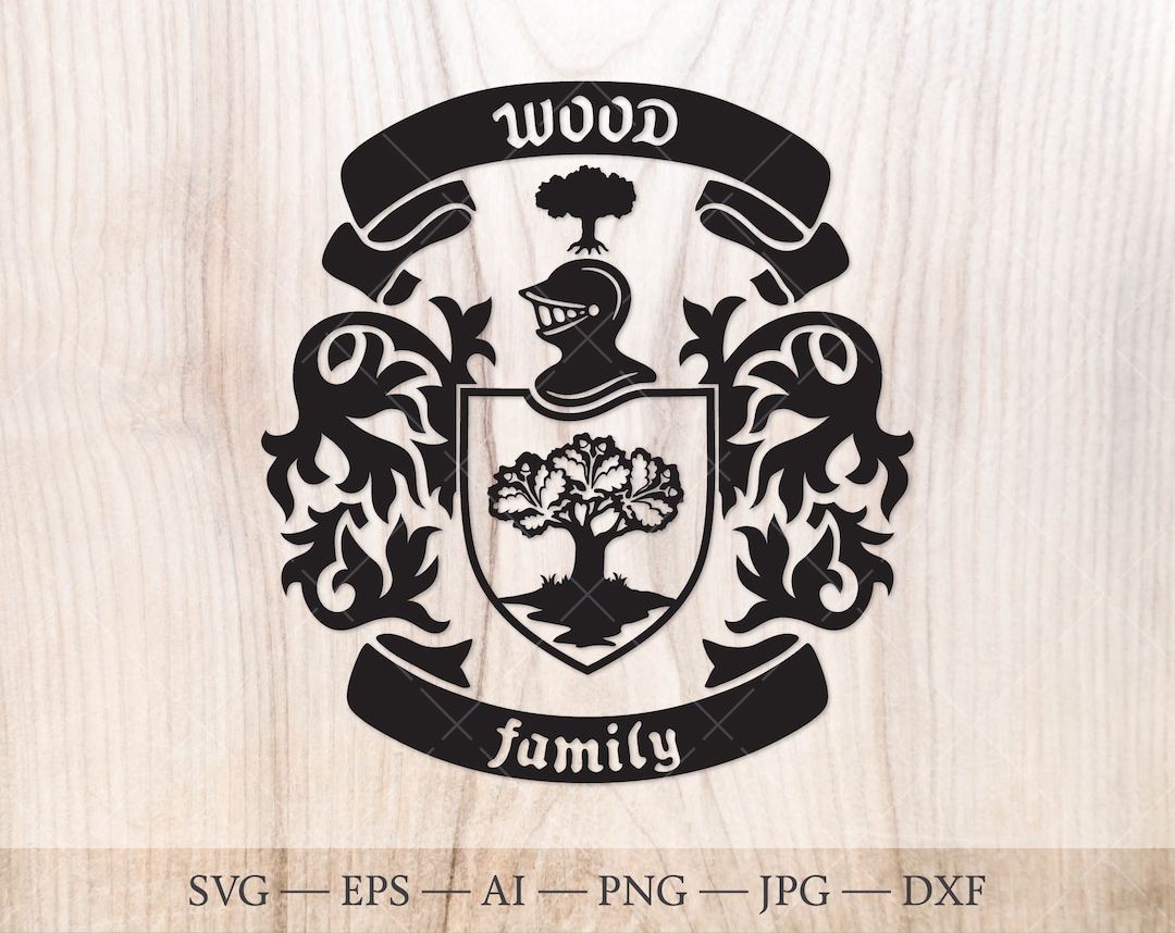 Wood Family Crest SVG File. Coat of Arms Svg. Shield With Oak Tree on a ...