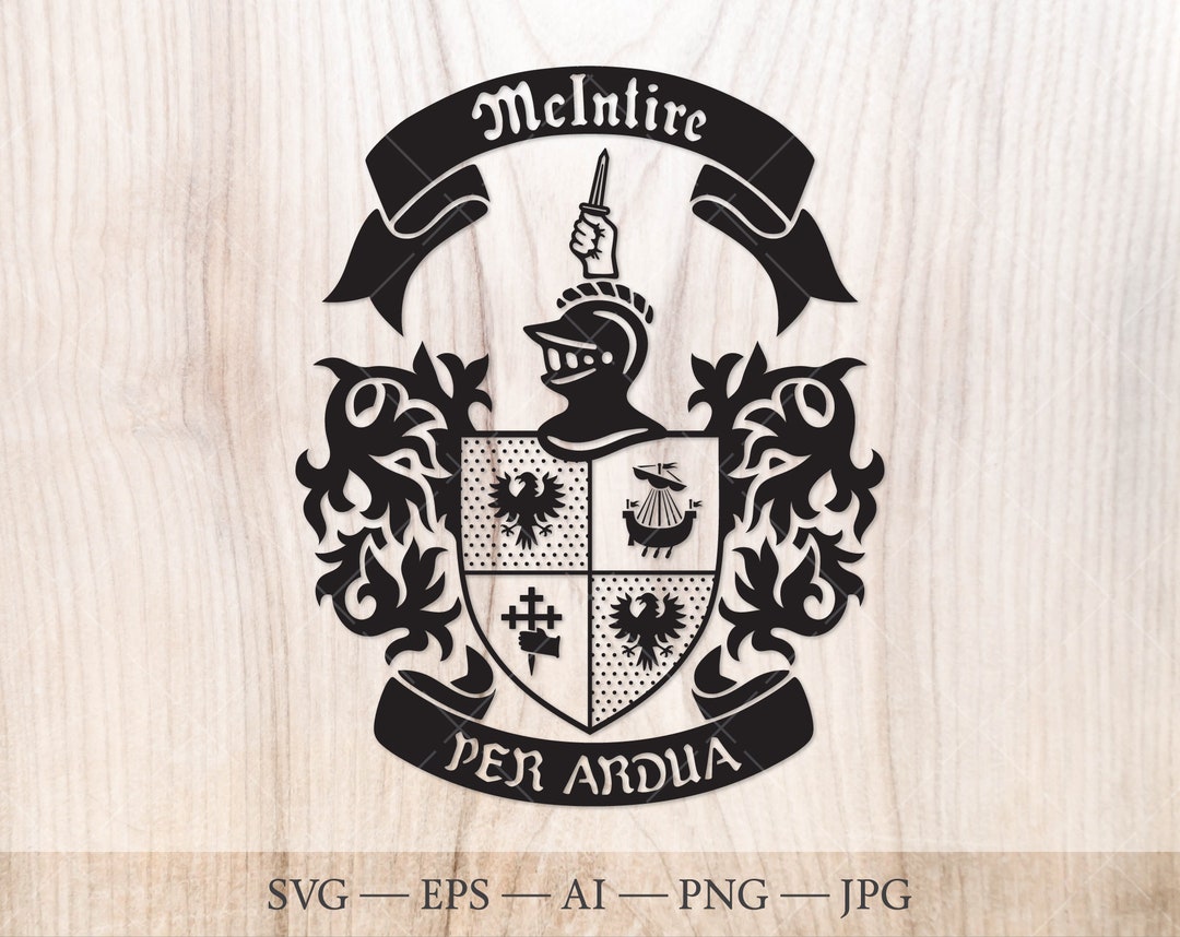 Mcintire Family Crest. Coat of Arms Svg. Heraldic Shield With Lymphad ...