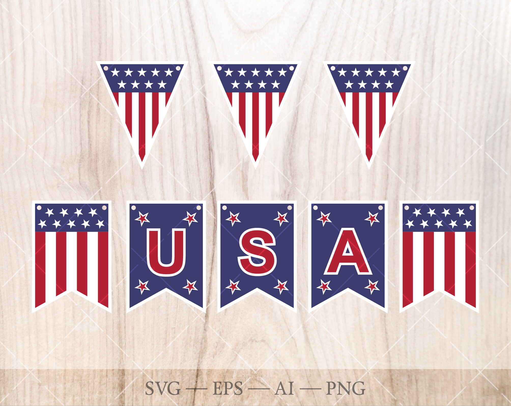 4th of July Patriotic Bunting Banner SVG Cricut SVG Cut File. | Etsy