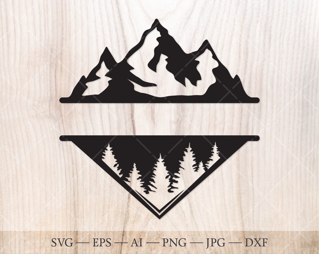 Mountain and Forest Monogram SVG, Forest Split Name Frame SVG Cut File ...