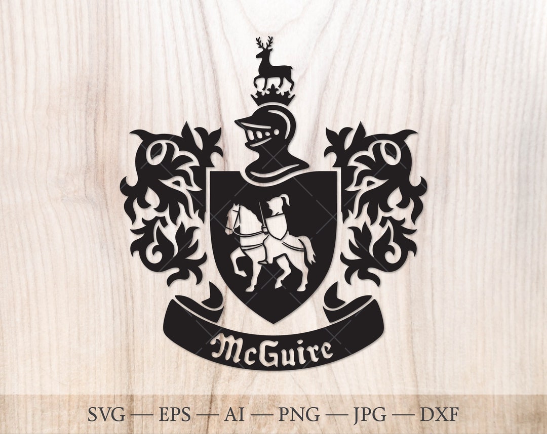 Mcguire Family Crest. Coat of Arms Svg. Heraldic Shield With Knight on ...