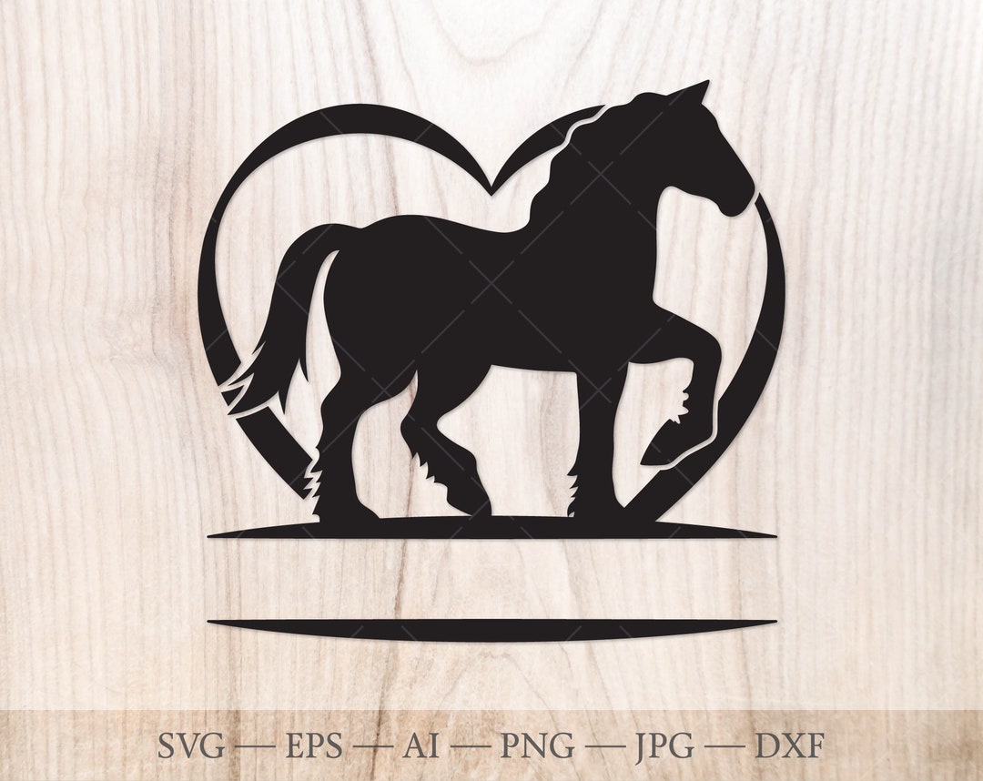 Draft Horse Heart SVG Split Name Frame SVG, Horse Monogram Cut File ...