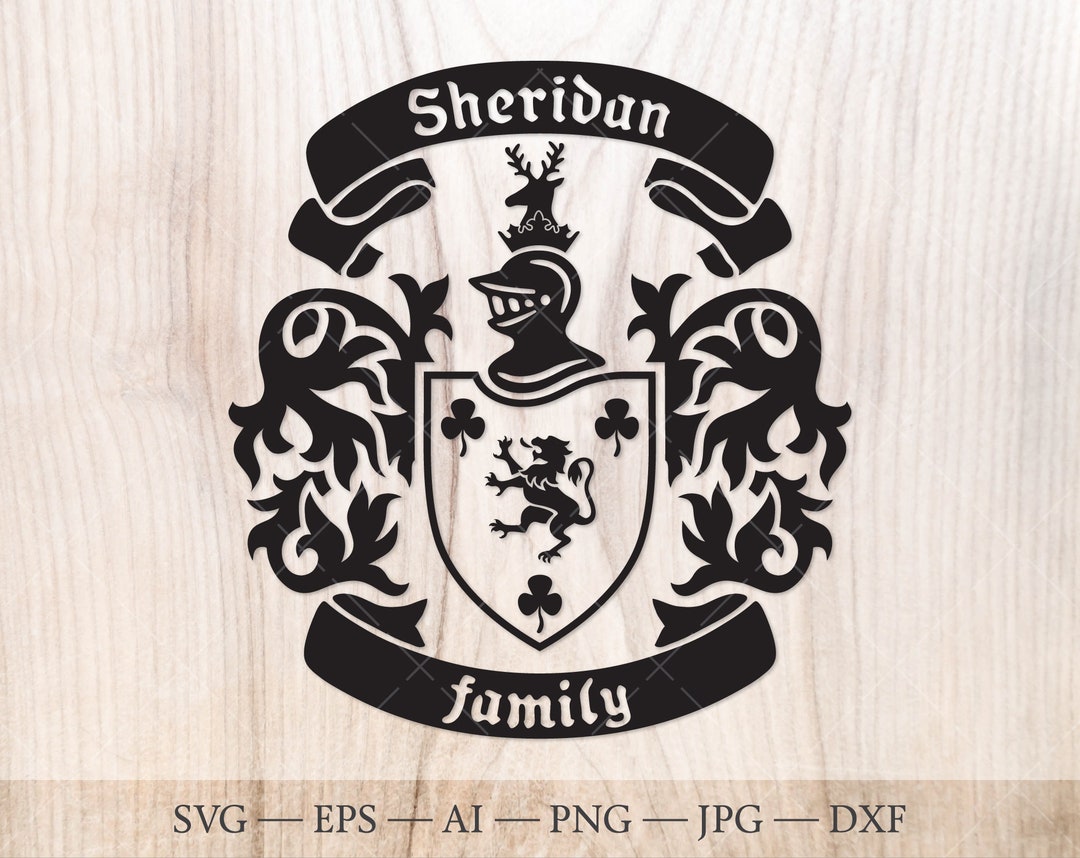 Sheridan Family Crest. Coat of Arms Svg. Heraldic Shield With Lion ...