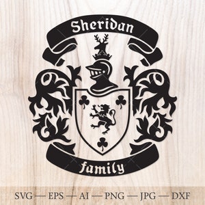 Sheridan Family Crest. Coat of Arms Svg. Heraldic Shield With Lion ...