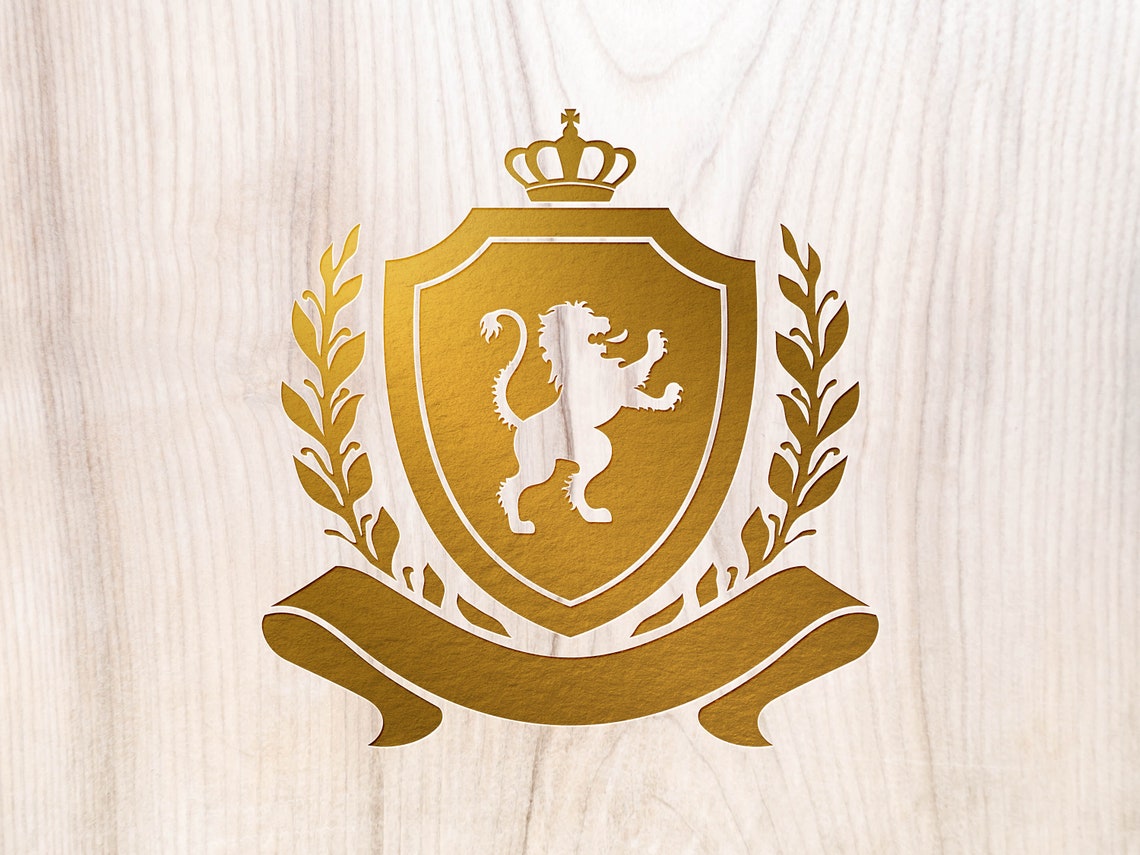Shield With Lion, Crown, Laurel Wreath SVG. Family Crest Logo. Coat of ...