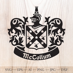 Mccollum Family Crest. Coat of Arms Svg. Heraldic Shield With Stags ...