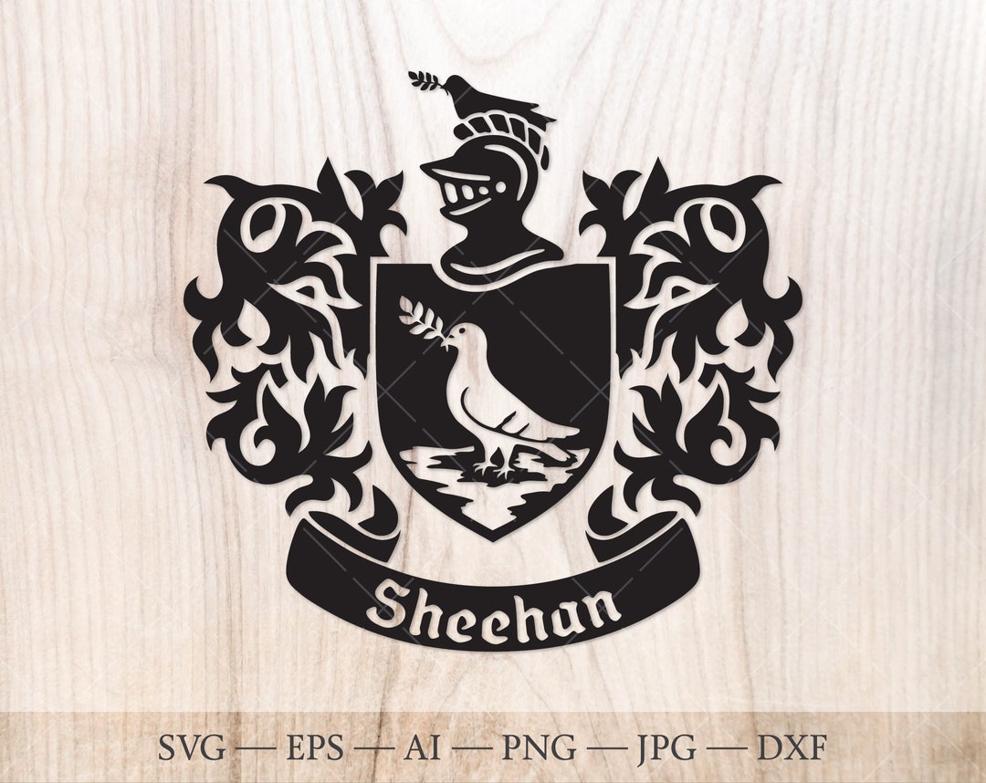 Sheehan Family Crest. Coat of Arms Svg. Heraldic Shield With Dove and ...