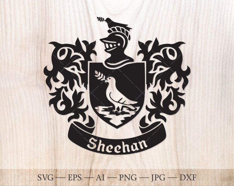 Sheehan Family Crest. Coat of Arms Svg. Heraldic Shield With Dove and ...