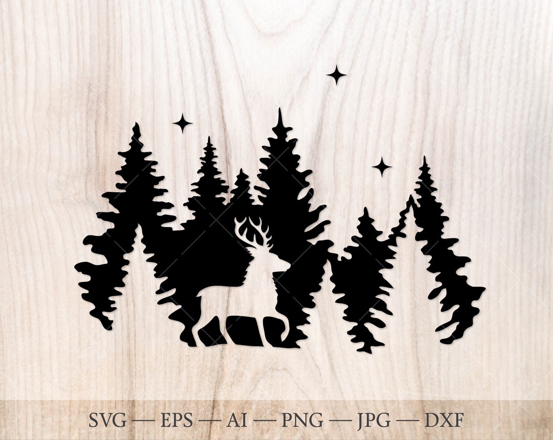Forest SVG, Deer Svg. Christmas Treeline Silhouette SVG Cut File. Deer ...