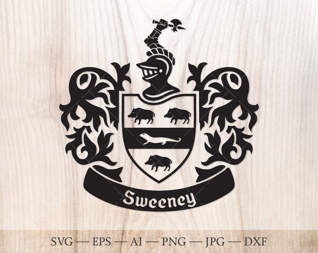 Sweeney Family Crest. Coat of Arms Svg. Heraldic Shield With Three Wild ...