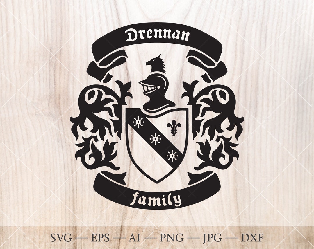 Drennan Family Crest. Coat of Arms Svg. Heraldic Shield With Three ...