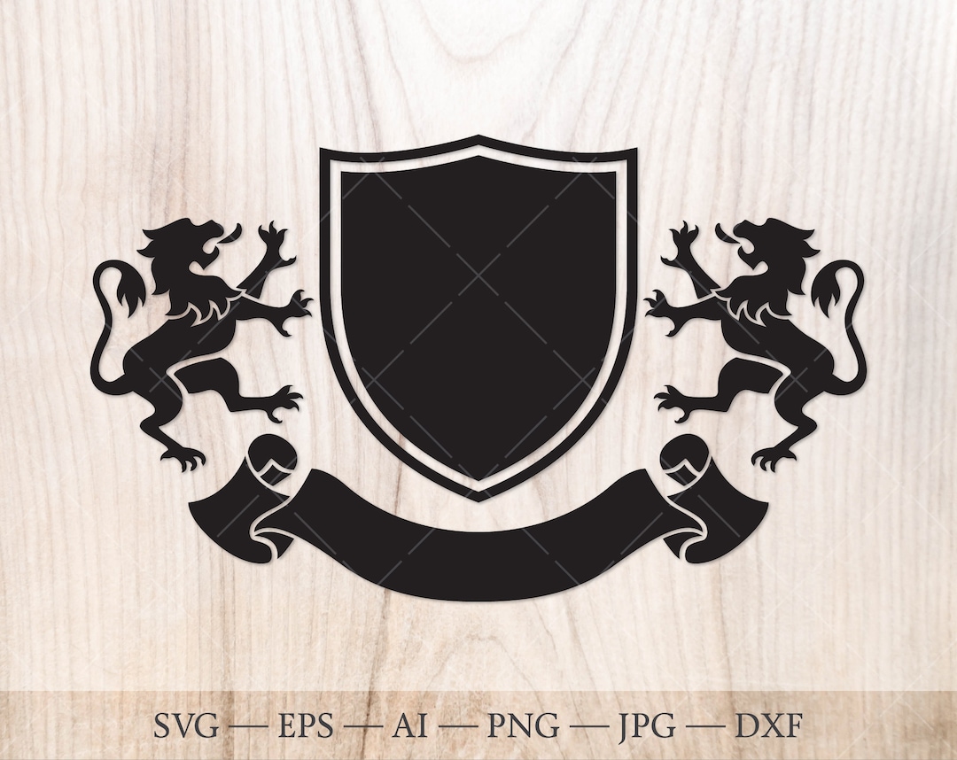 Family Crest SVG - Knight Shield With Lions and Ribbon Banner SVG. Coat ...