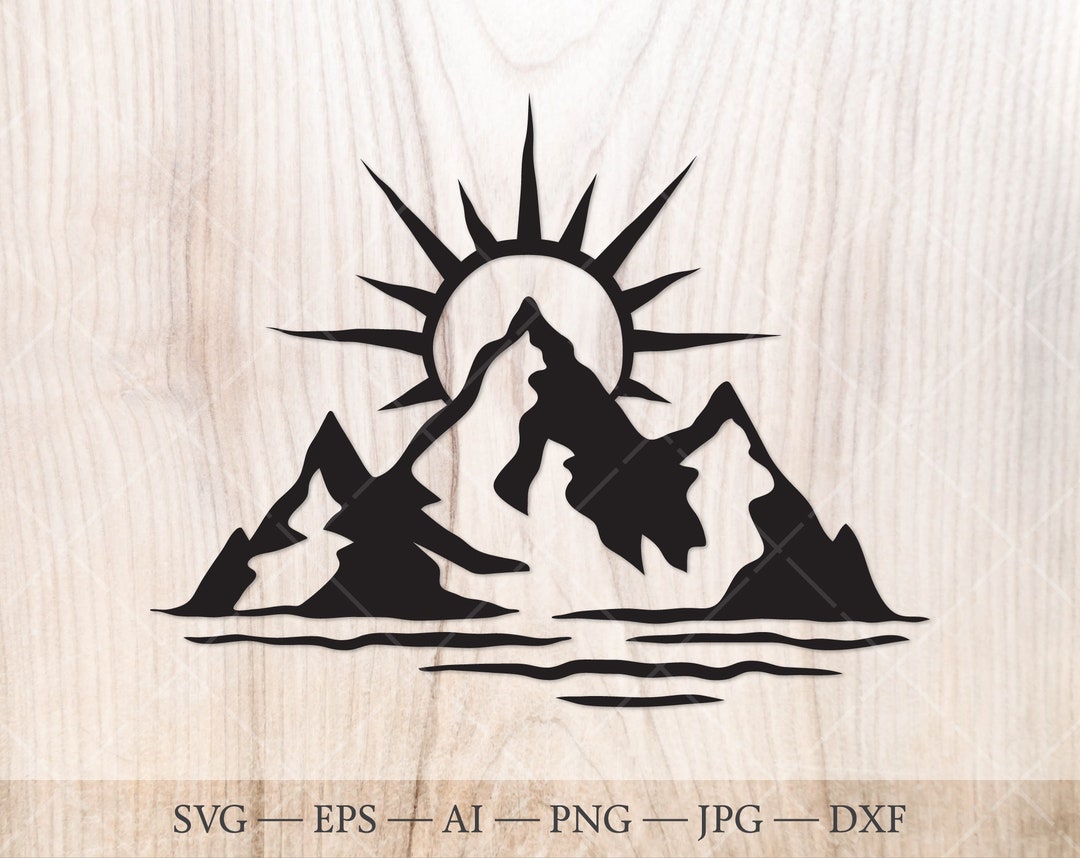 Mountains, Sun and Water SVG Cut File. Mountains Sunset Svg, Mountain ...